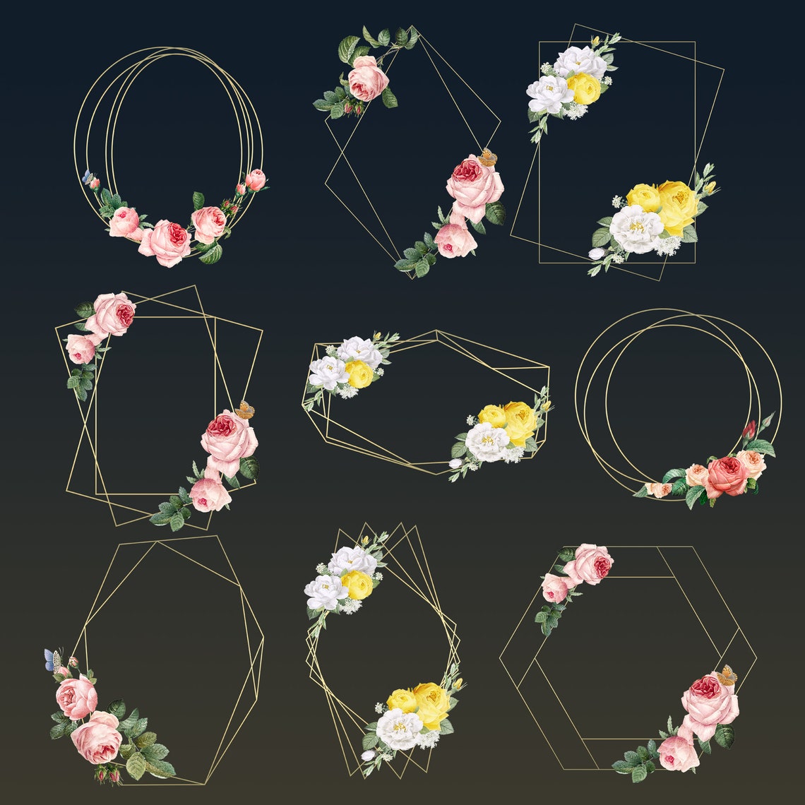 Gold Polygonal Frames Clipart Geometric Gold Frame Clip Art - Etsy