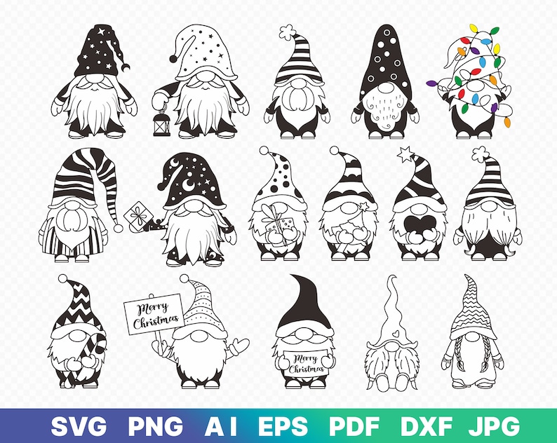 Christmas Gnome Bundle Svg,png,pdf Christmas Doodle, Gnomes Merry ...