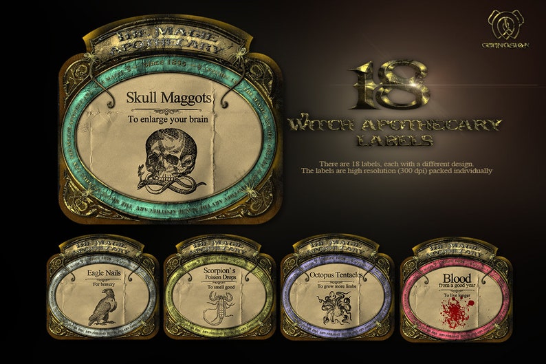 Halloween Decorations Labels, Witch Halloween Apothecary Labels, Magick ...