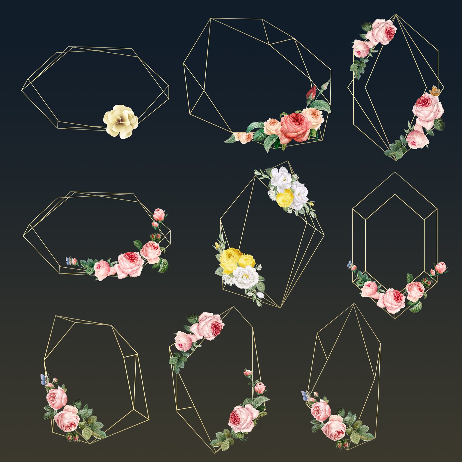 Gold Polygonal Frames Clipart Geometric Gold Frame Clip Art - Etsy