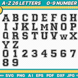 Varsity Distressed Alphabet SVG,OTF, TTF, Varsity Distressed Font Svg ...