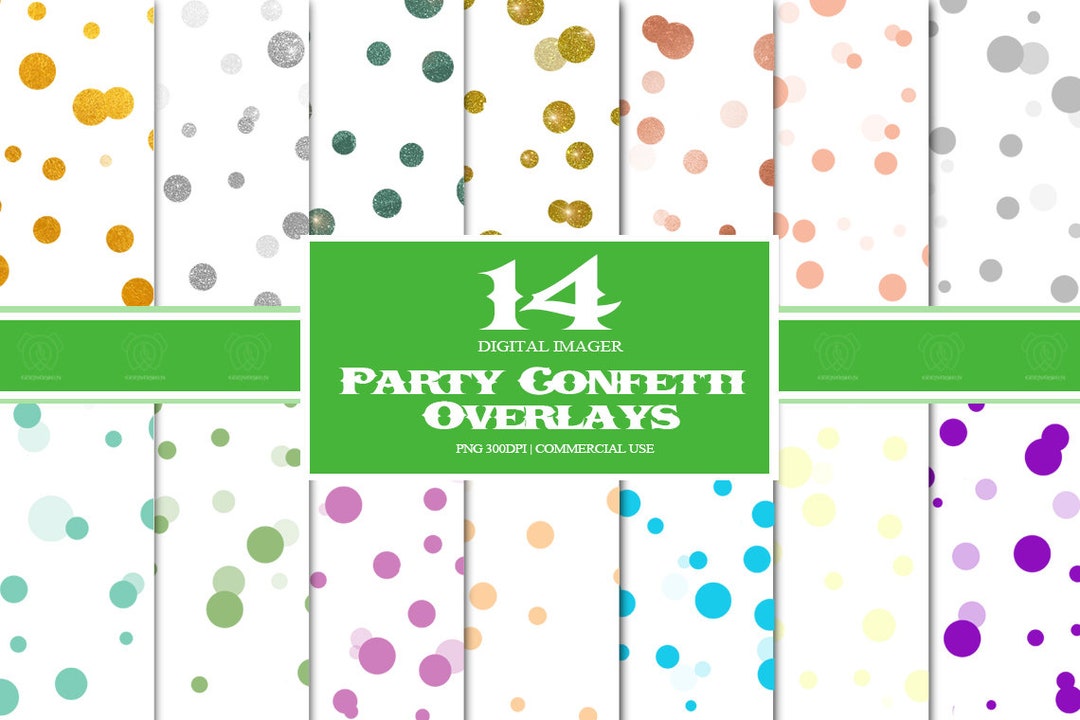 Party Confetti Overlays Clipart, Silver Glitter Circles, Pastel and ...