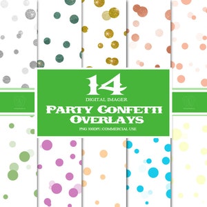 Party Confetti Overlays Clipart, Silver Glitter Circles, Pastel and ...