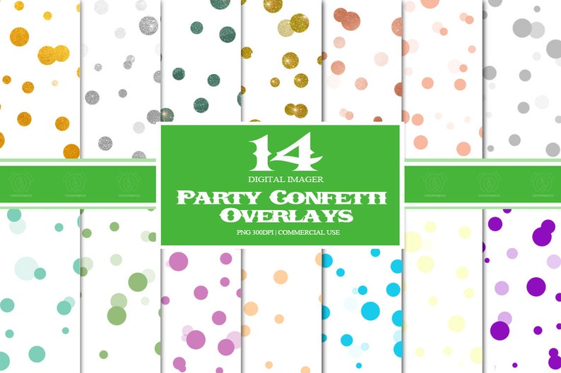 Party Confetti Overlays Clipart Silver Glitter Circles | Etsy