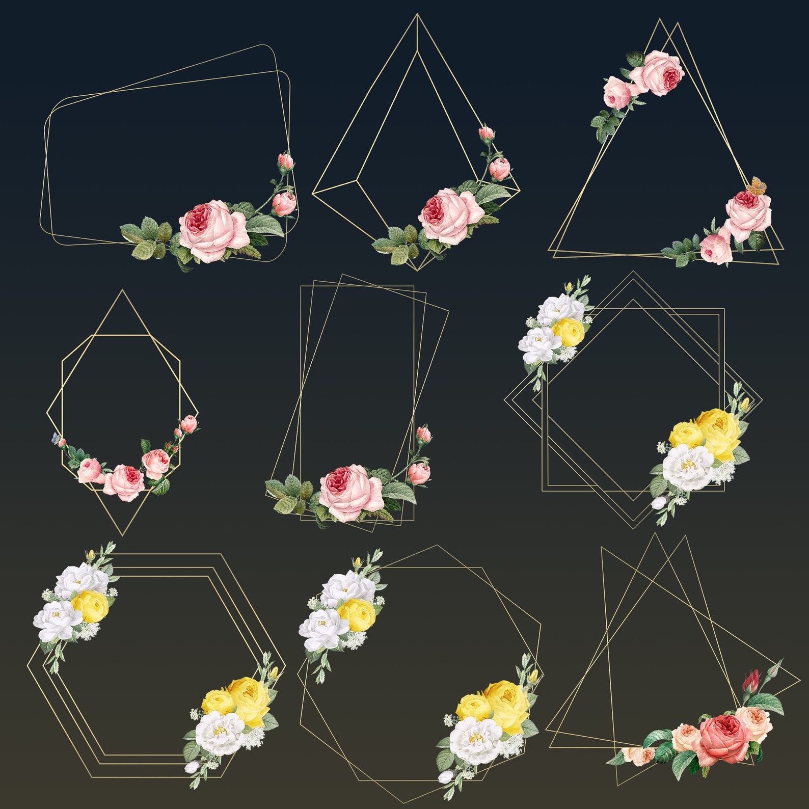 Gold Polygonal Frames Clipart Geometric Gold Frame Clip Art | Etsy