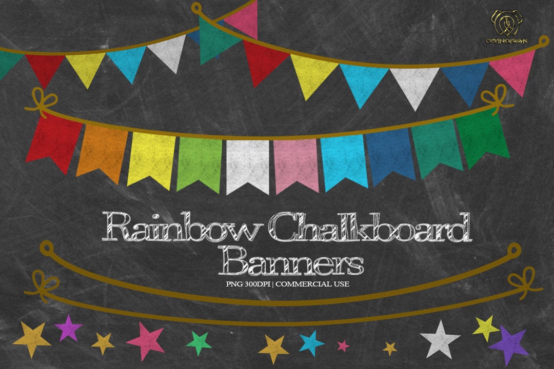 Rainbow Chalkboard Bunting Banners Clip Art, Colorful Chalk Bunting ...