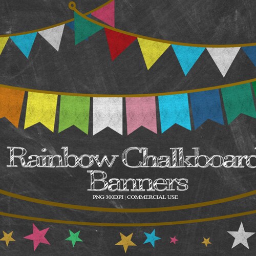 Rainbow Chalkboard Bunting Banners Clip Art Back to School - Etsy