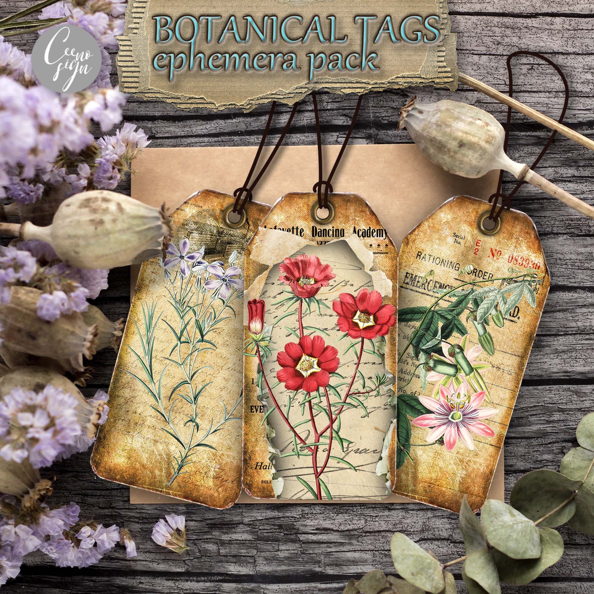 Botanical Tags Printable ,for Junk Journals Digital Download Ephemera ...