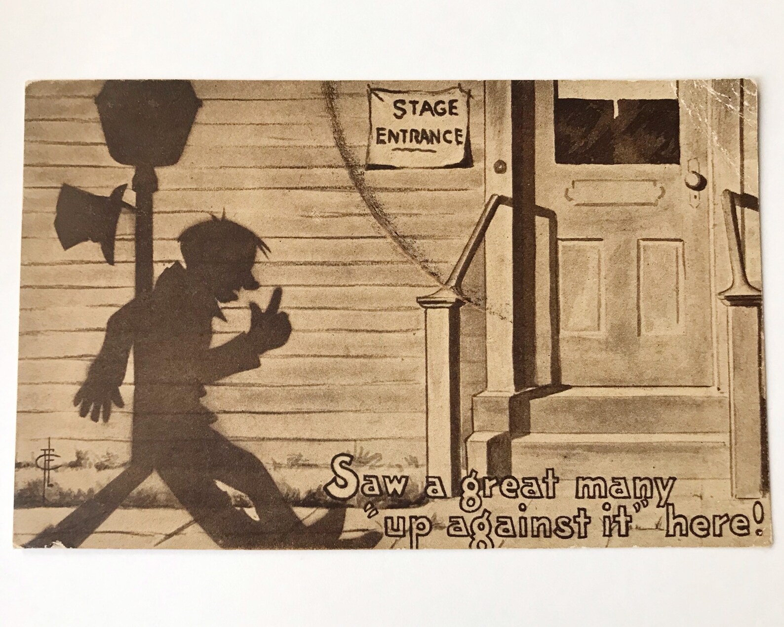Antique Comic Postcard Drunk Leaning on Lamppost Shadow saw a Great ...