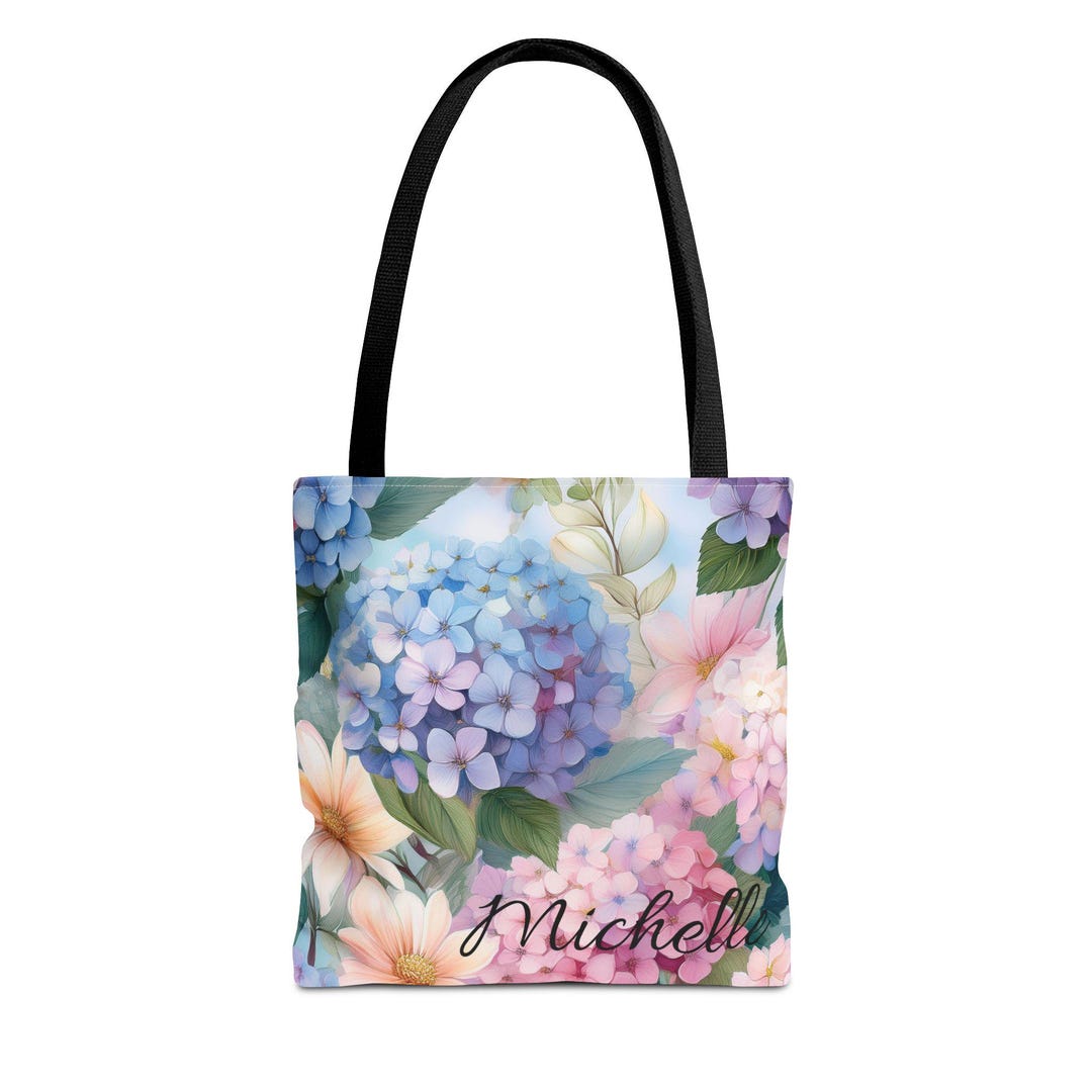 Hydrangea Watercolor Tote, Custom Floral Carryall, Personalized ...