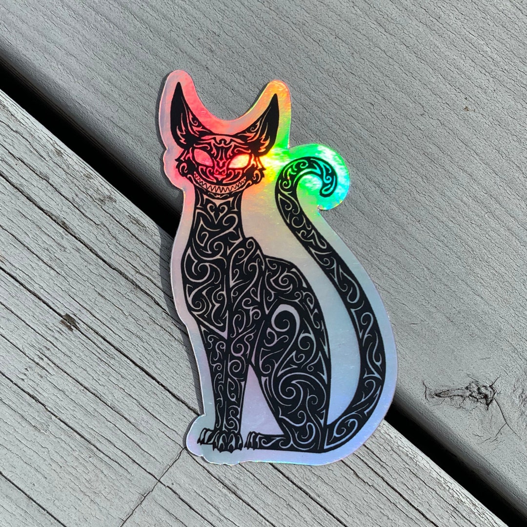Black Cat Sticker Black Cat Laptop Sticker Holographic Wasserfest ...