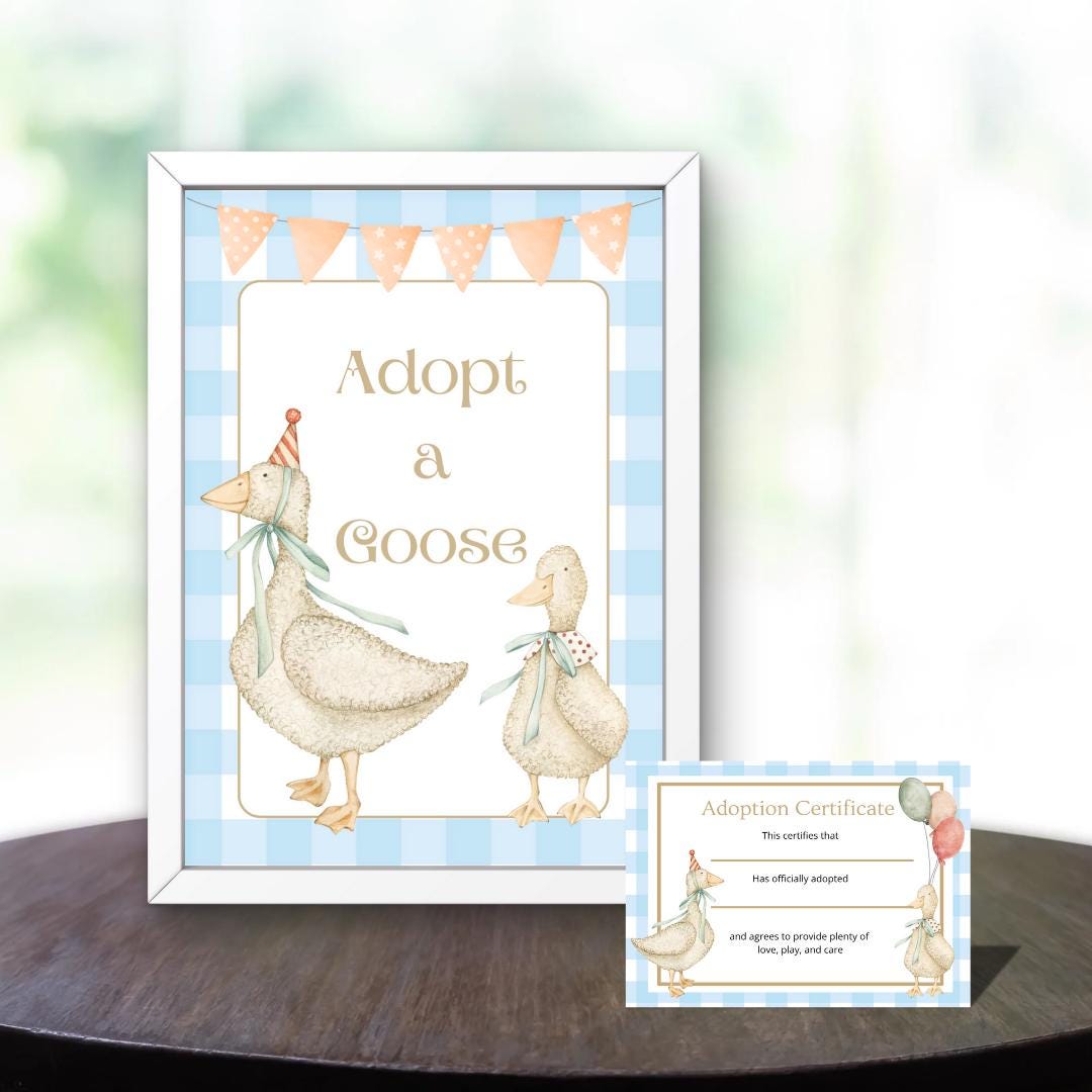 Blue Adopt a Silly Goose Party Sign & Certificate (digital Download) - Etsy