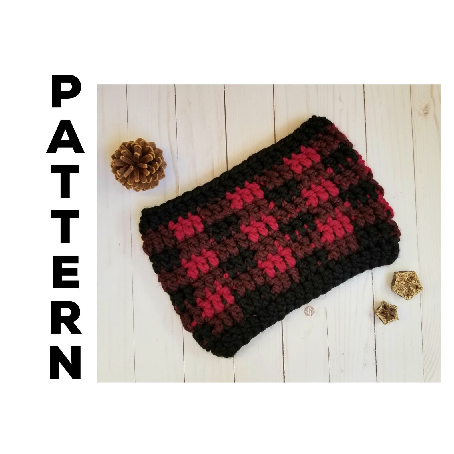 Crochet pattern The Chunky Buffalo Plaid Cowl pattern | Etsy