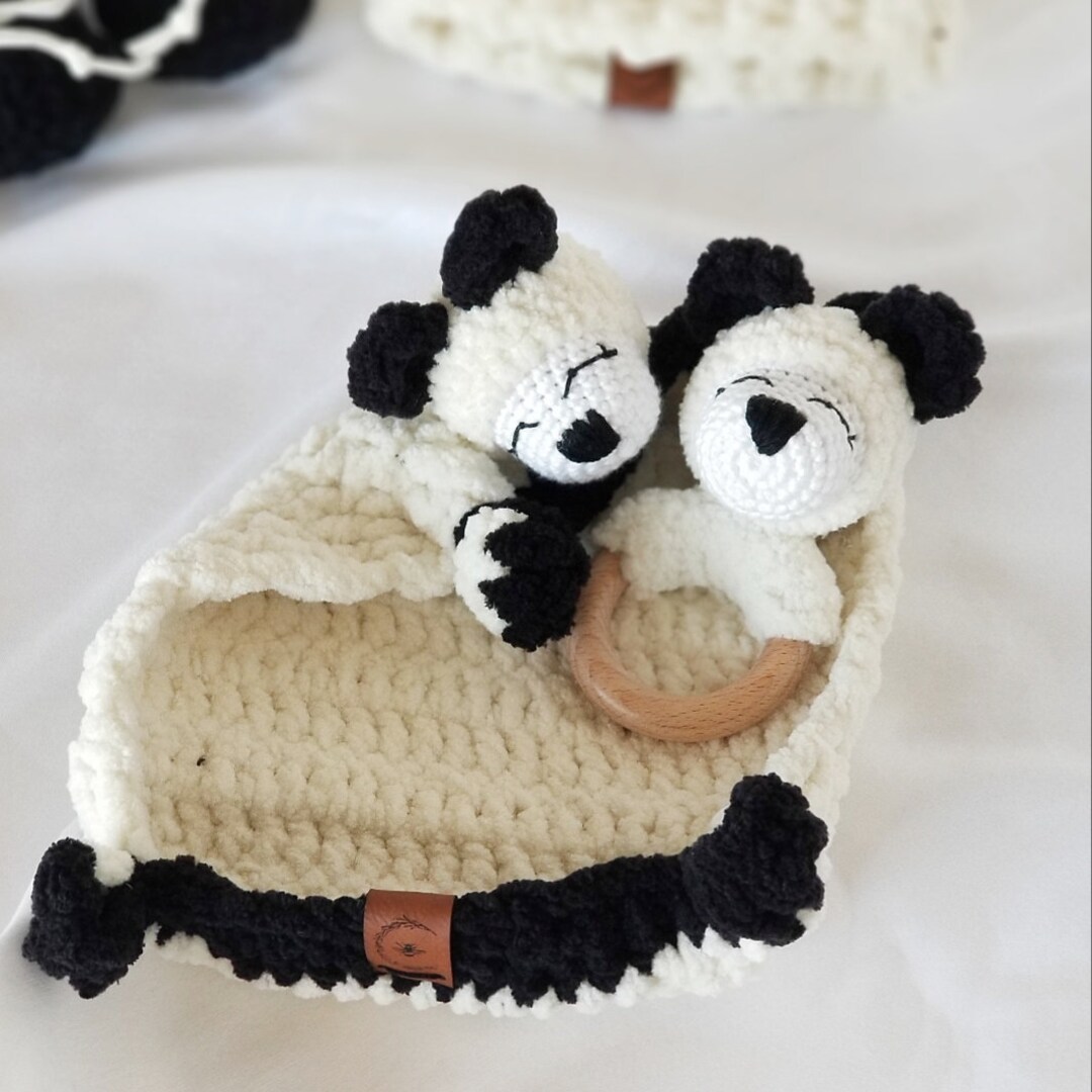Handmade Baby Panda Gift Set Panda Bear Lovey and Rattle Gift Set Best ...