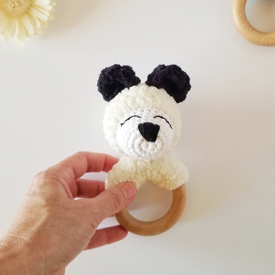 Panda Bear Baby Rattle | Soft Panda Baby Rattle | Wood Baby Rattle ...