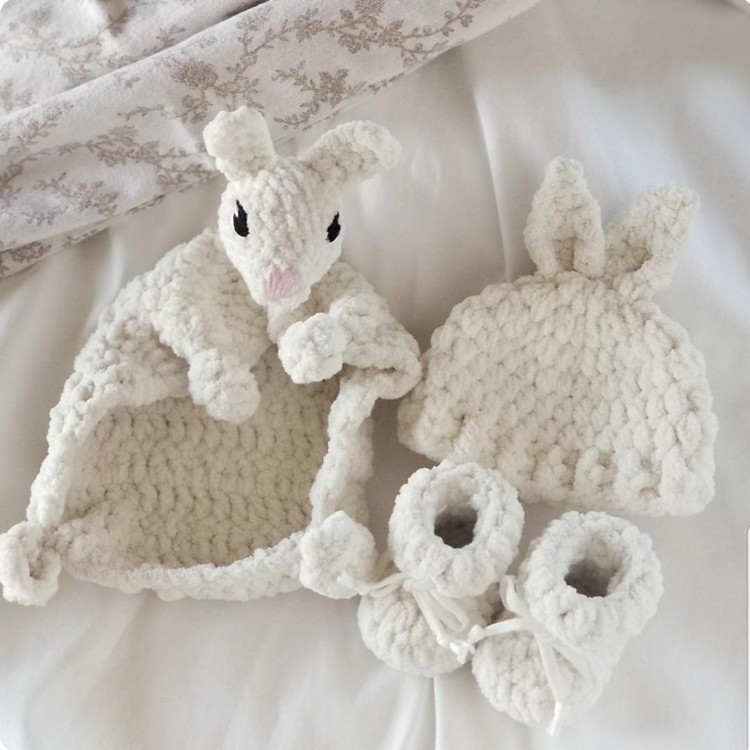 Handmade Baby Bunny Hat, Booties & Lovey | Baby Shower Gift | Easter ...