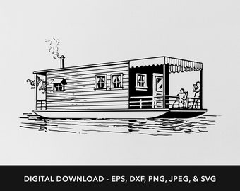 Houseboat Vector File - Etsy