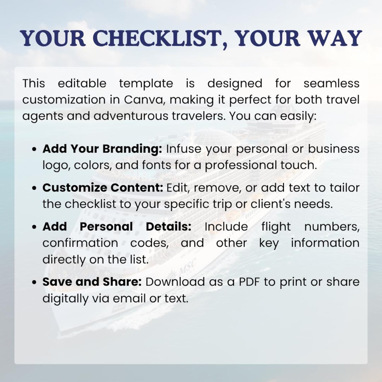 MSC Cruises Pre-travel Checklist | Editable Pre-travel Planner ...