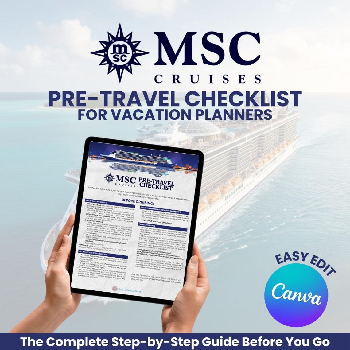 MSC Cruises Pre-travel Checklist | Editable Pre-travel Planner ...