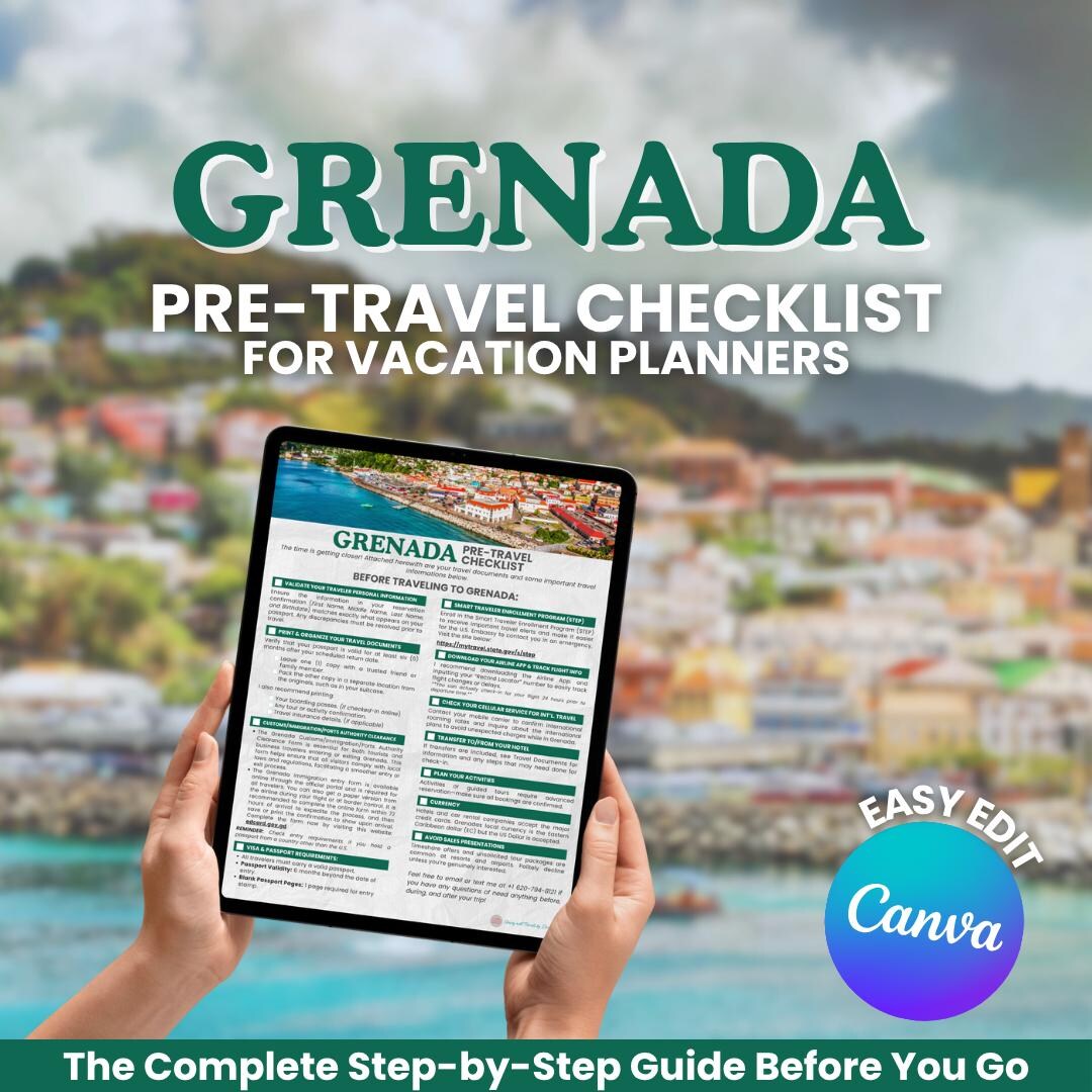 Grenada Pre-travel Checklist | Editable Vacation Planner | Digital ...