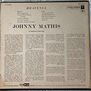 1959 33 RPM 12" Vinyl Record Johnny Mathis - Heavenly - Columbia ...