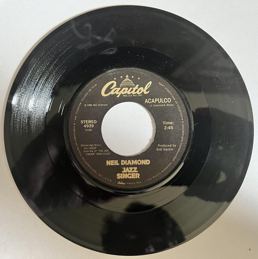 1980 45 RPM 7 Vinyl Record Neil Diamond Love on the Rocks Acapulco ...