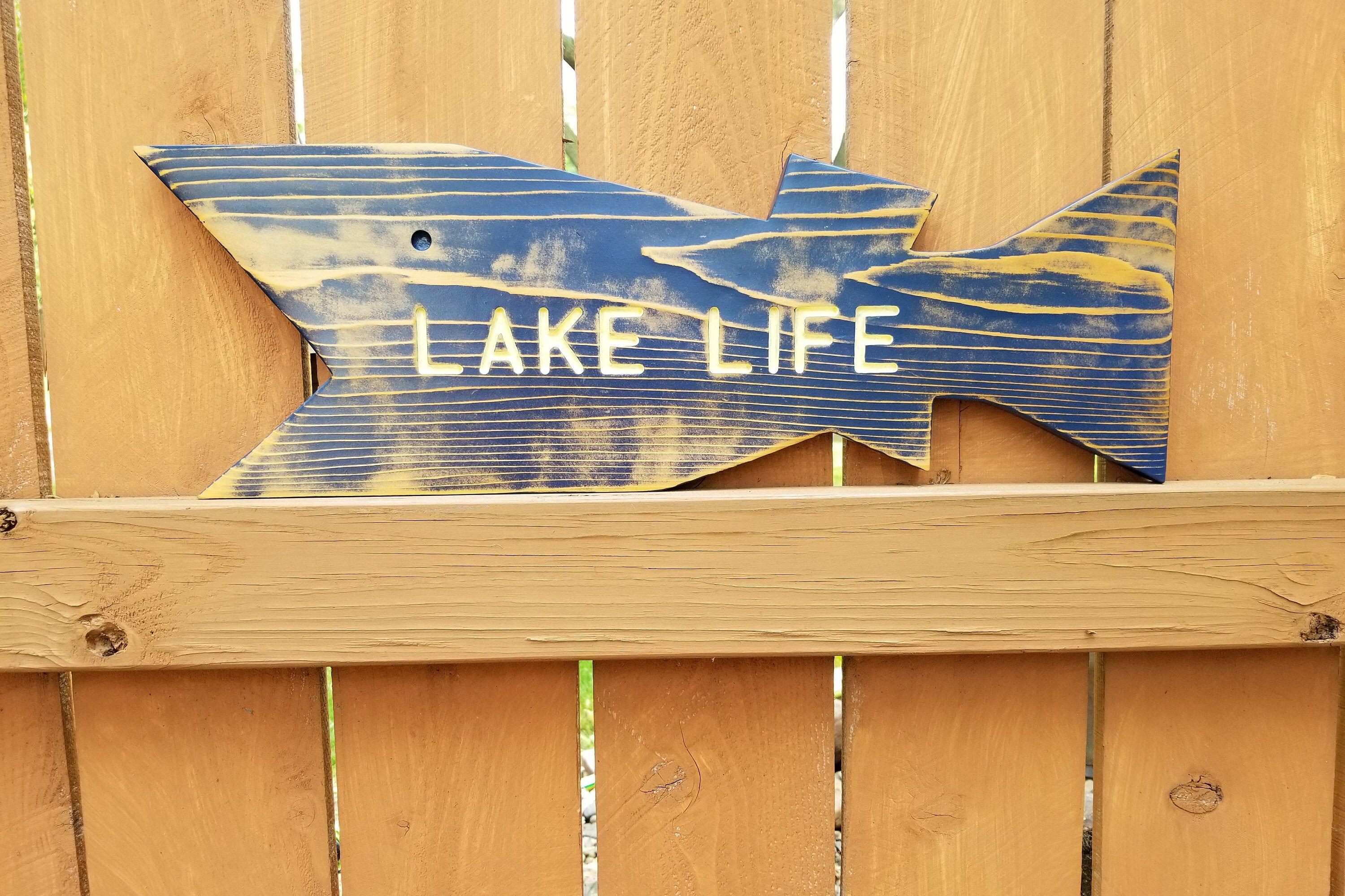 Wooden Fish Sign Whimsical Blue Fish Lake Life - Etsy