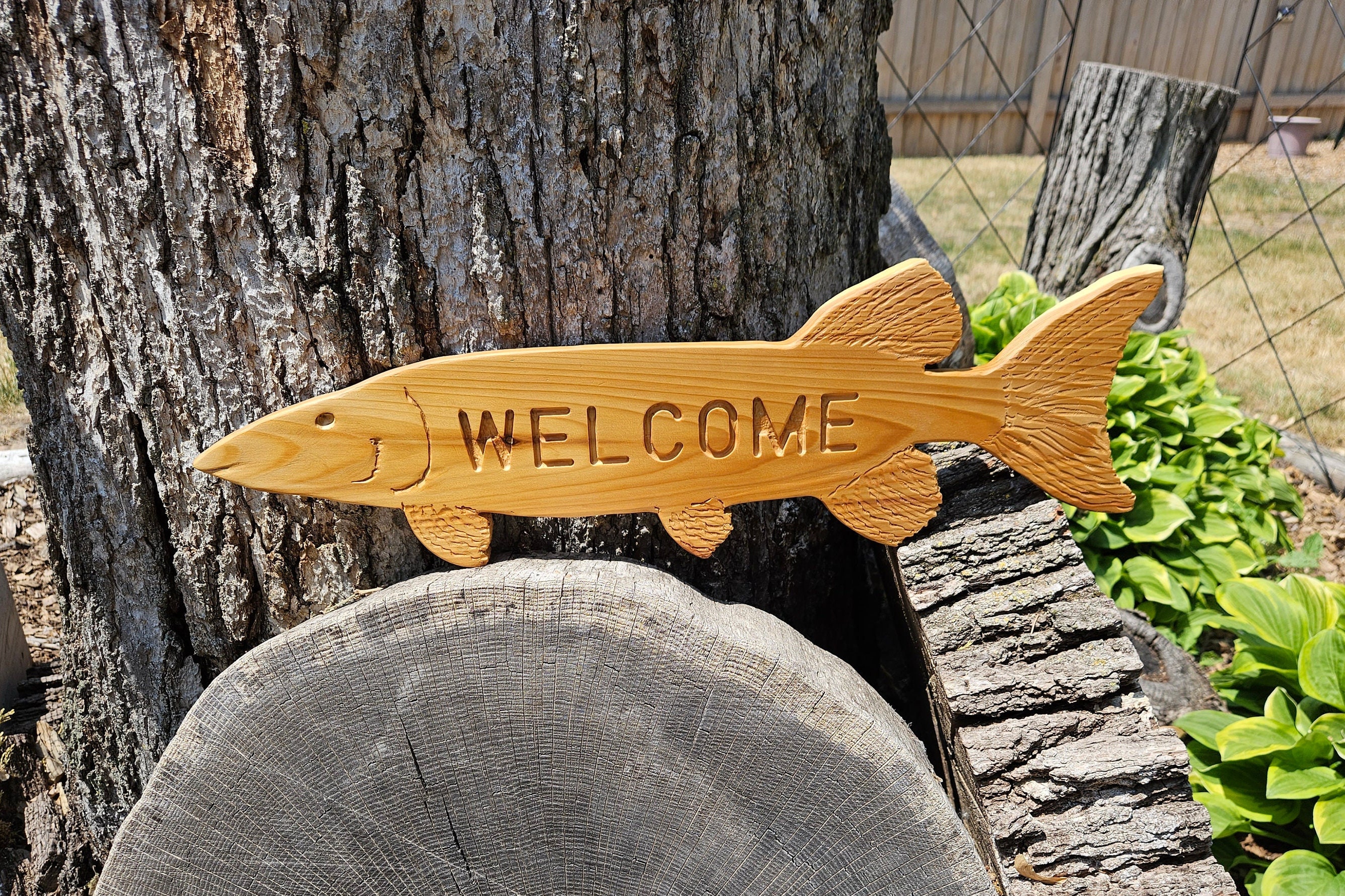 Wooden Fish Sign / Northern Pike Welcome / Lake House / Cabin - Etsy