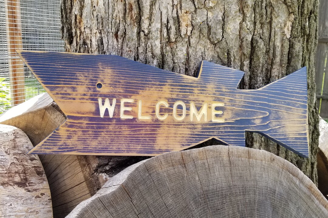 Wooden Fish Sign Whimsical Blue Fish Welcome - Etsy Österreich