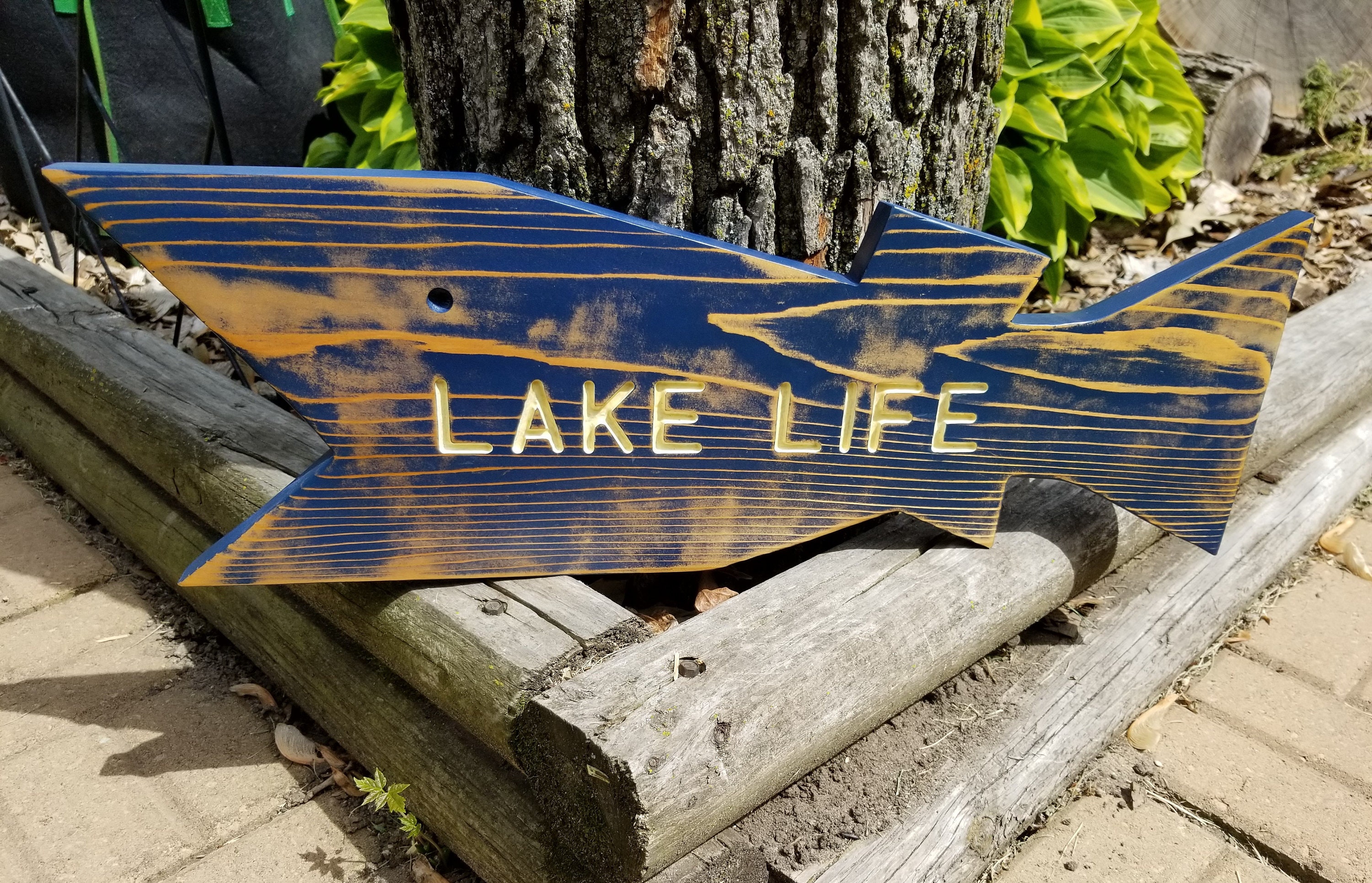 Wooden Fish Sign Whimsical Blue Fish Lake Life - Etsy