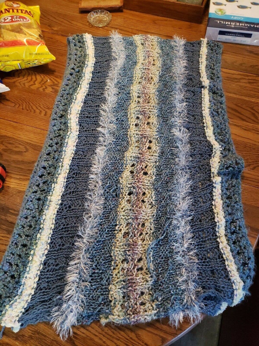 Women's Long Hand Knit Vintage Shawl Scarf Blue - Etsy