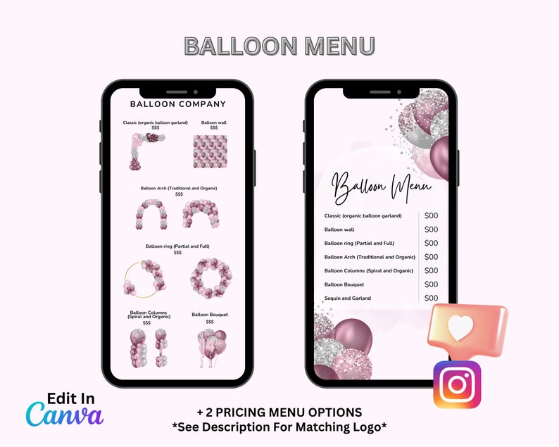 DIY Balloon Menu Design Balloon Pricing Menu Balloon Price - Etsy