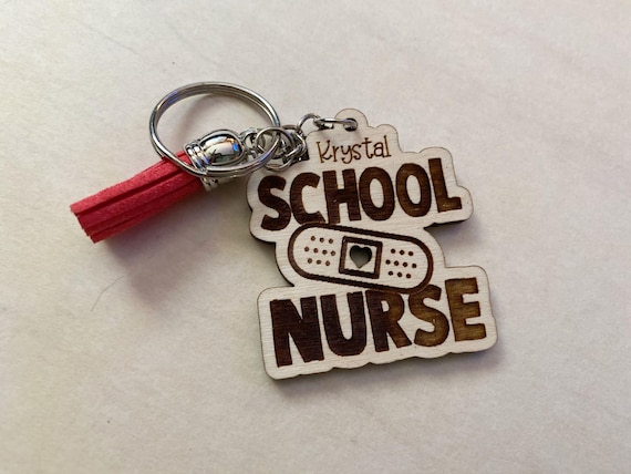 Wood key chain School Nurse Personalized Keychain | Etsy