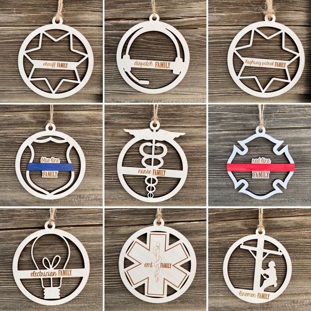 Christmas Ornament, Wood, First Responder, Dispatcher, Red Line, Blue ...