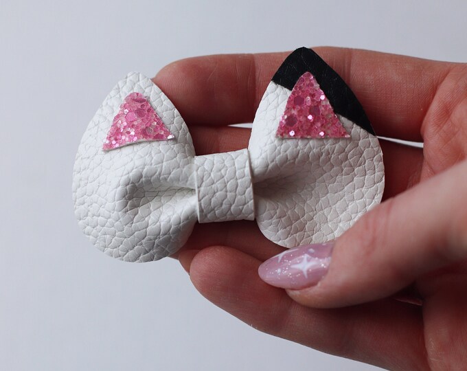 Vegan Leather Gabby's Dollhouse Bow | Cat Ear Bow | White Kitty Hair ...