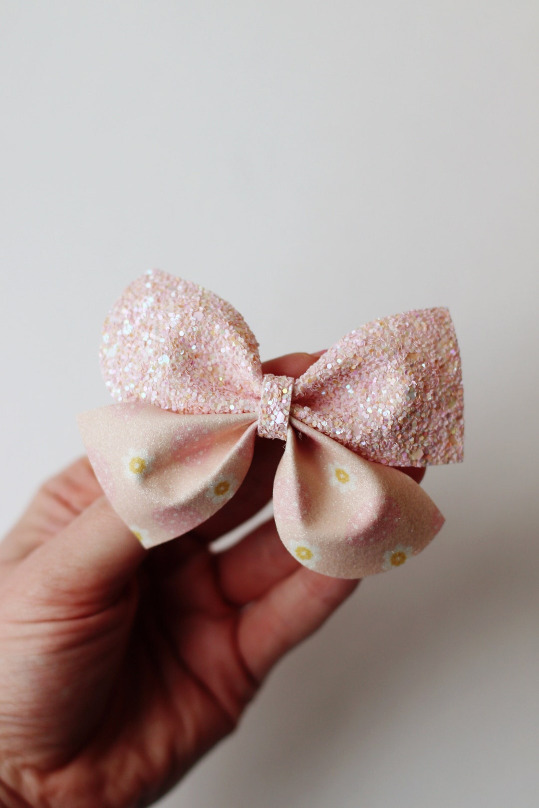 Vegan Leather Easter Bow Easter Egg Sparkle Bow Pinch Pastel Pink Hair ...