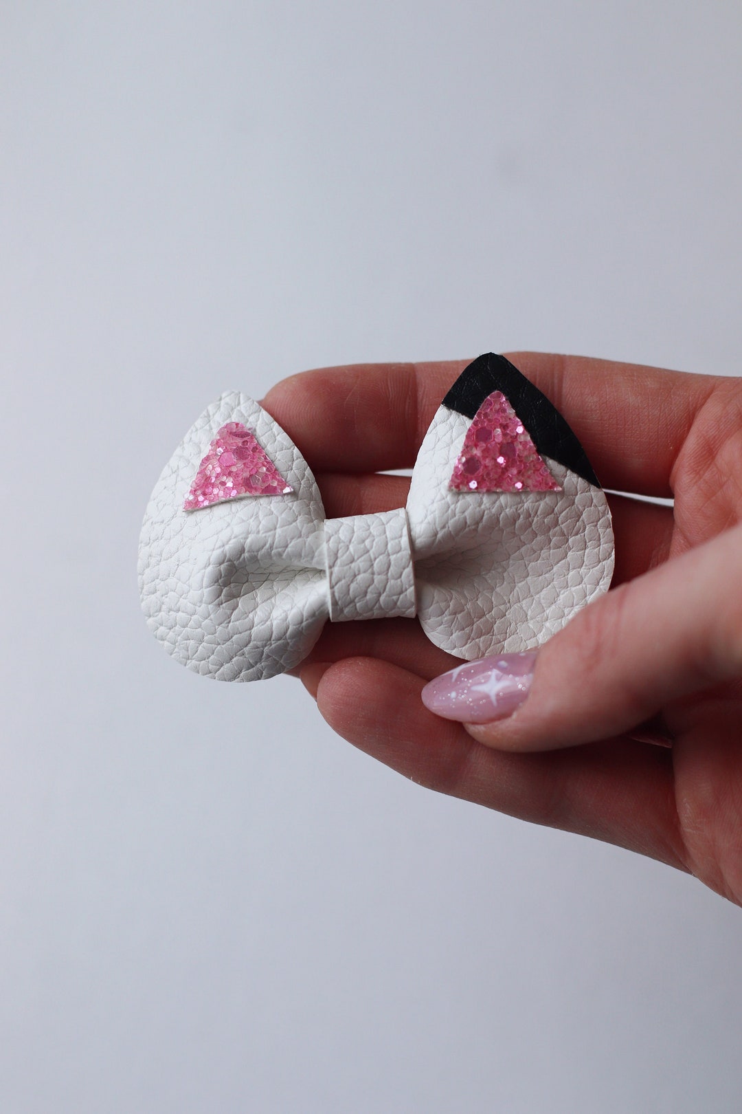 Vegan Leather Gabby's Dollhouse Bow Cat Ear Bow White Kitty Hair Bow ...