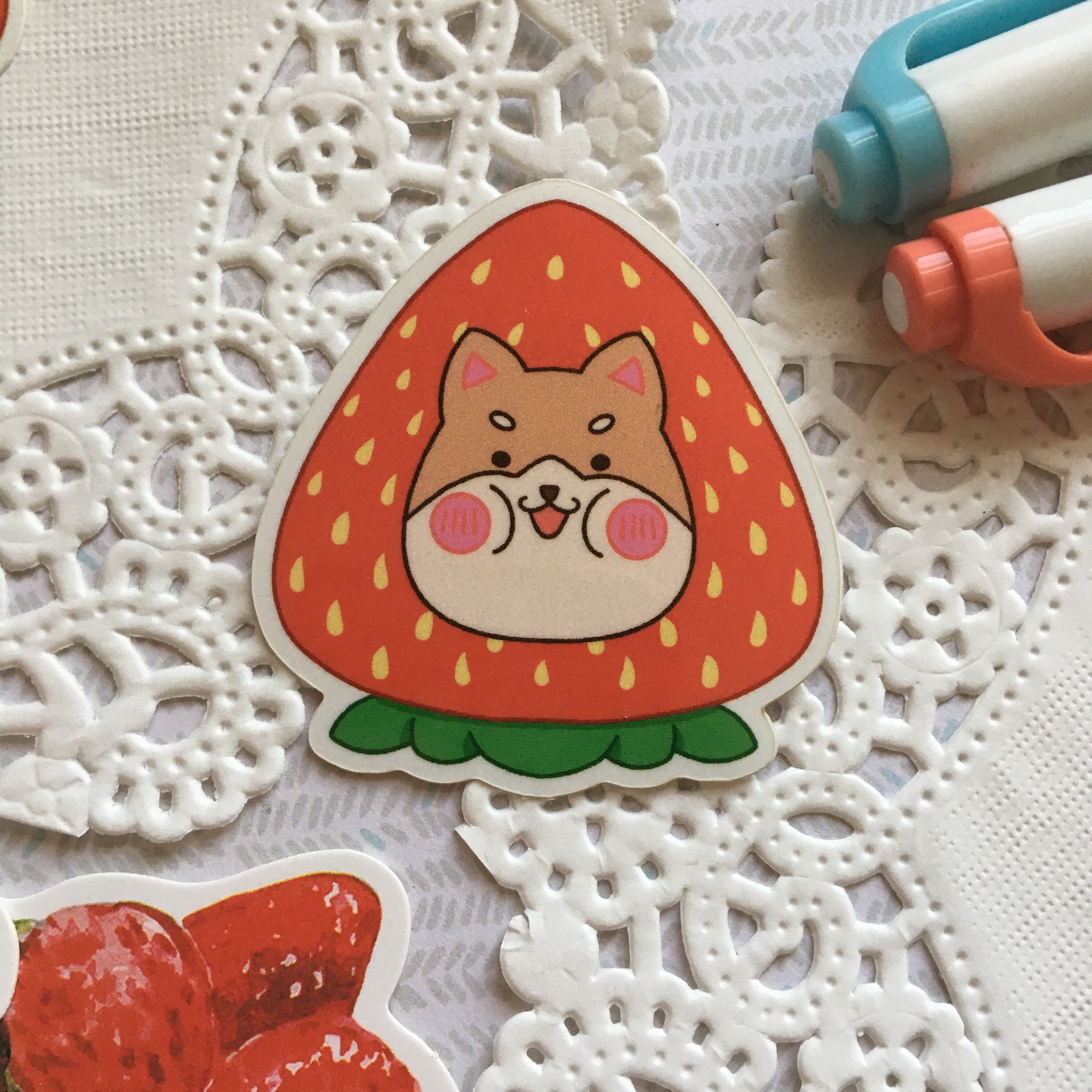 Strawberry shiba Vinyl sticker | Etsy