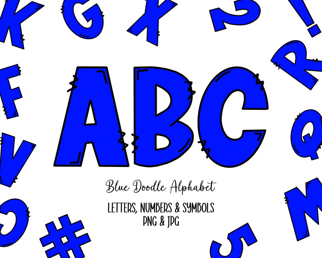 Blue Doodle Alphabet - PNG Alphabet - Sublimation Design - Digital ...
