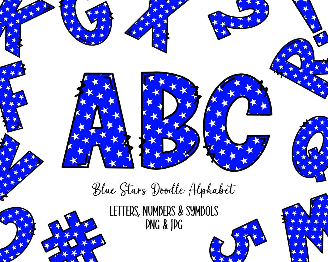 Blue Stars Doodle Alphabet - PNG Alphabet - Sublimation Design ...