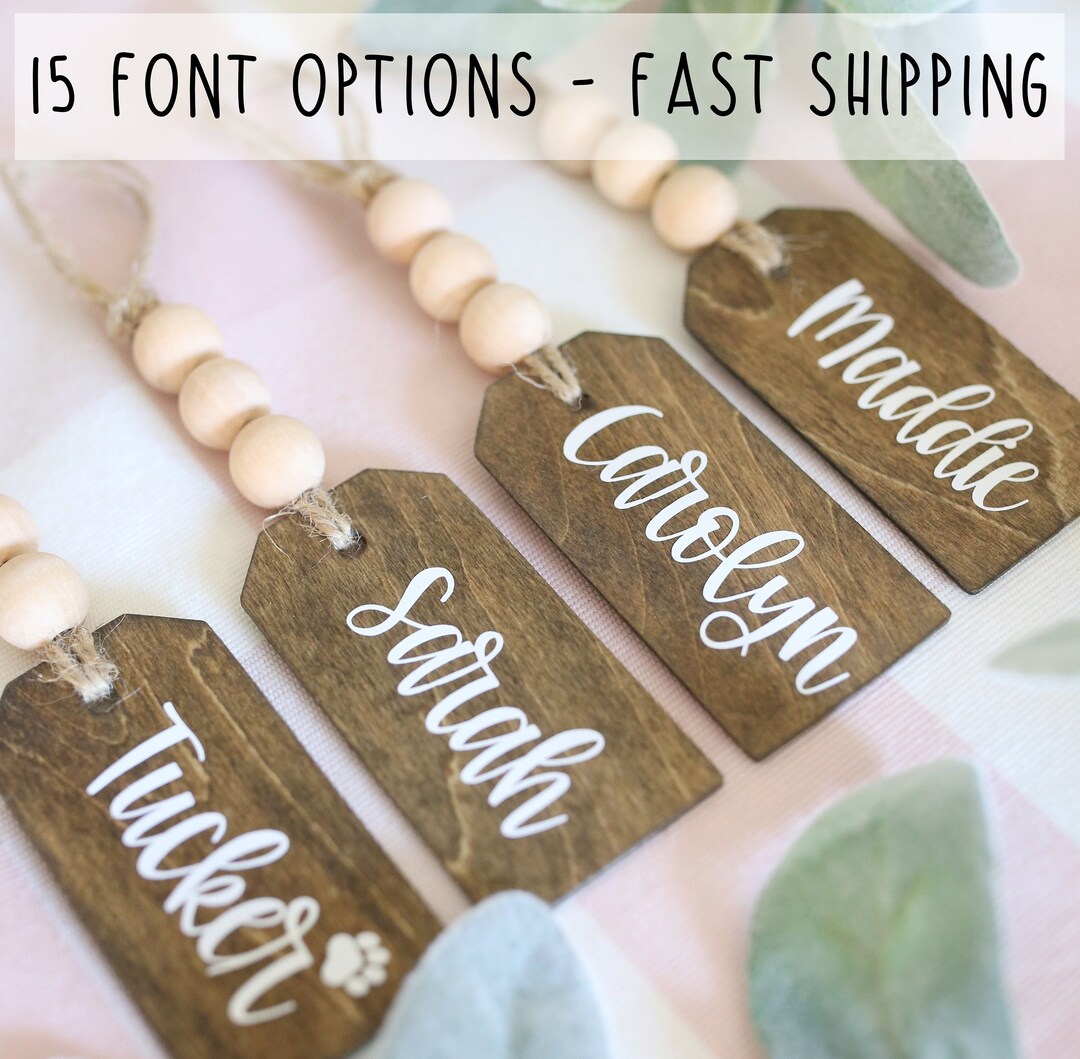 FAST SHIPPING Boho Beaded Stocking Tags Custom Wooden Tag Personalized ...