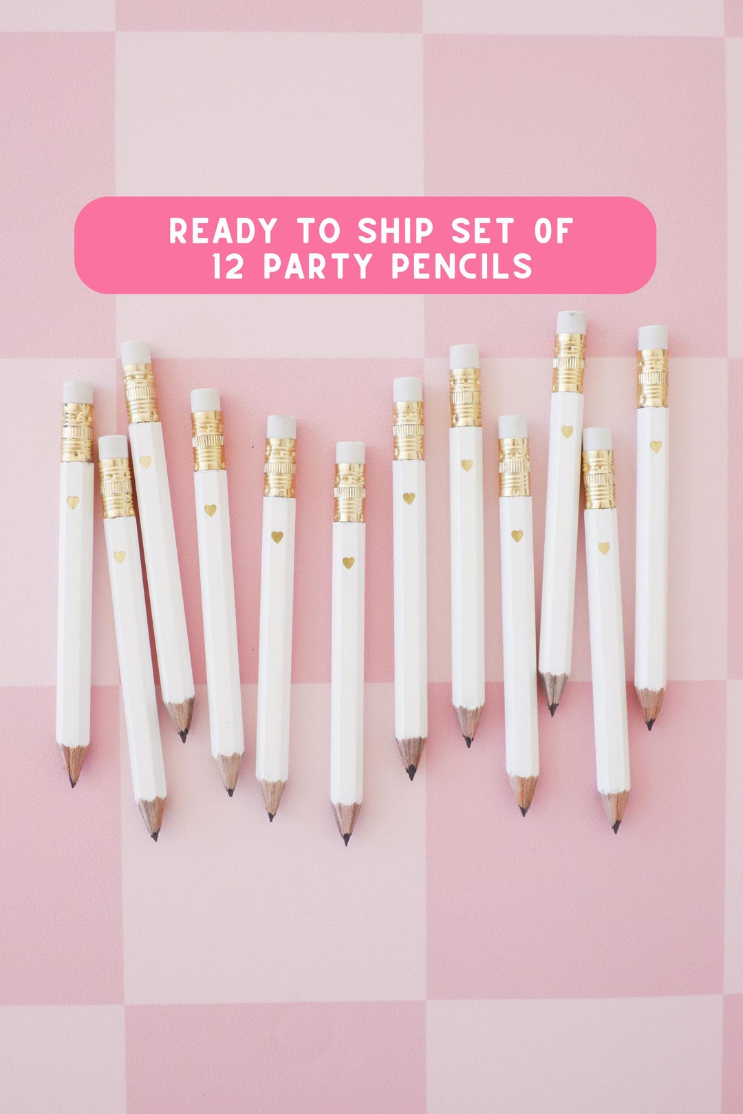 Gold Heart Party Pencils, Set of 12, White Golf Pencils - Etsy