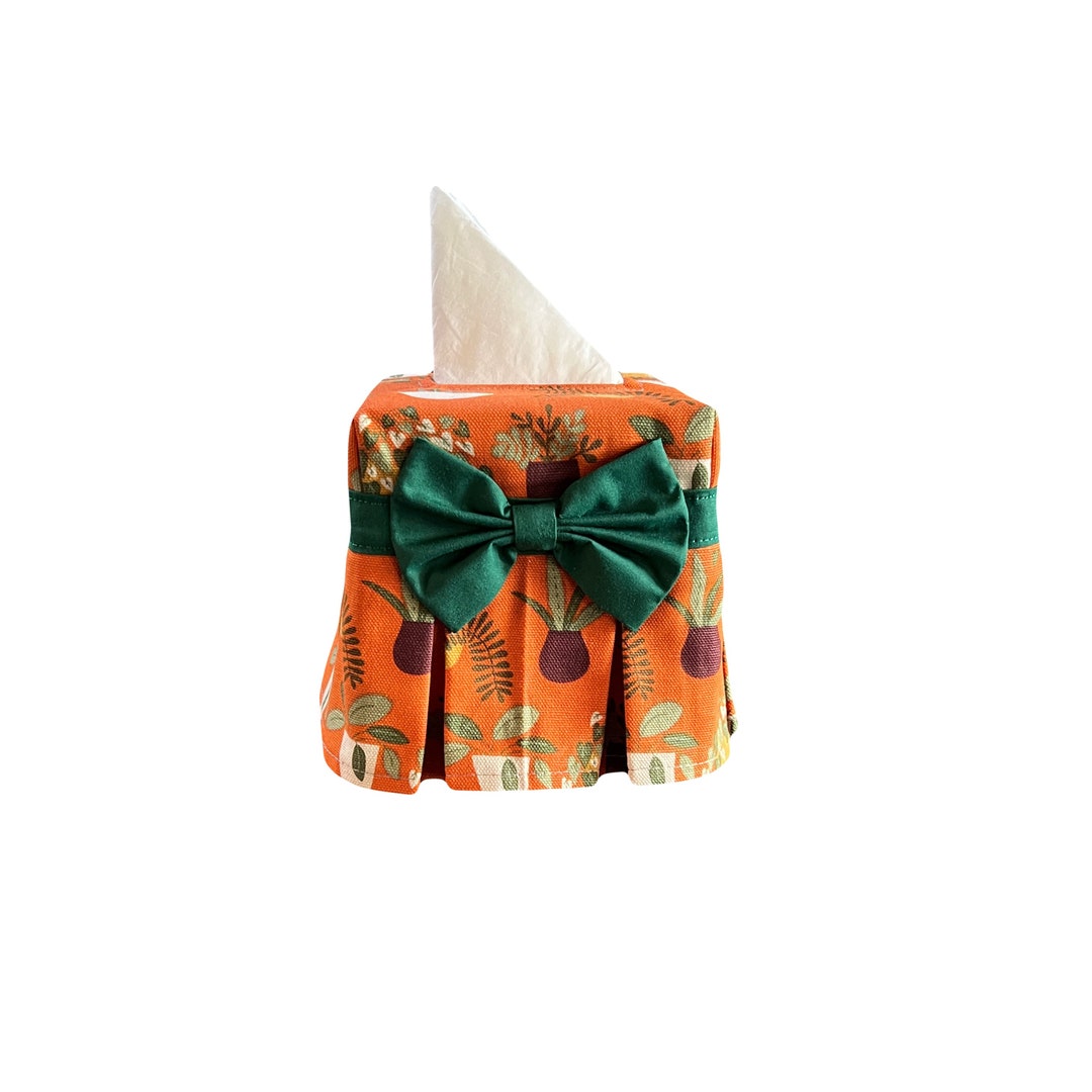 Small Cube Tissue Box Cover Orange With Green Bow. Cute Gift. Orange ...