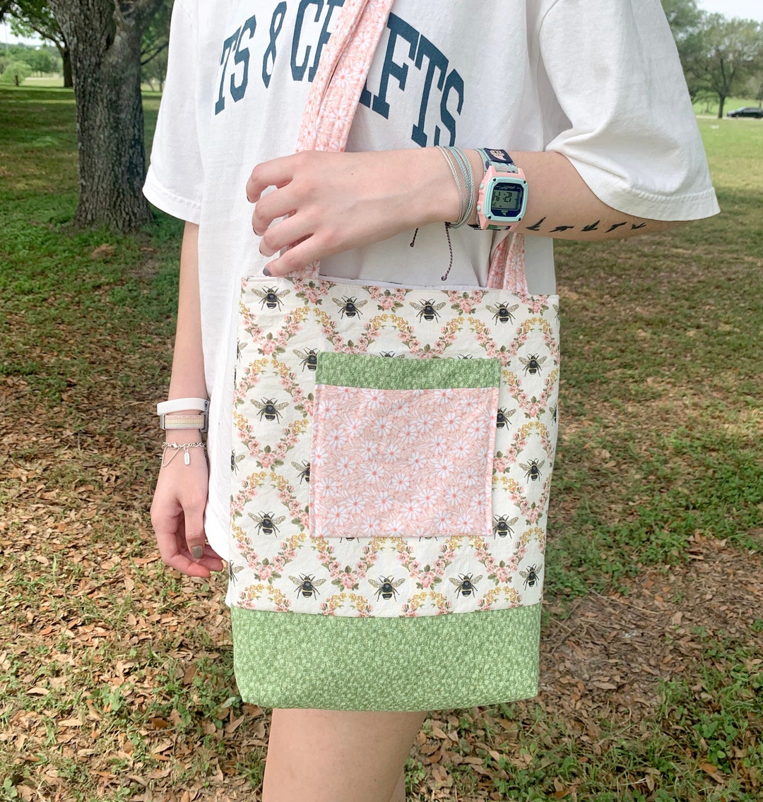Bee Mini Tote Bag With Quilted Straps and Front Pocket - Etsy