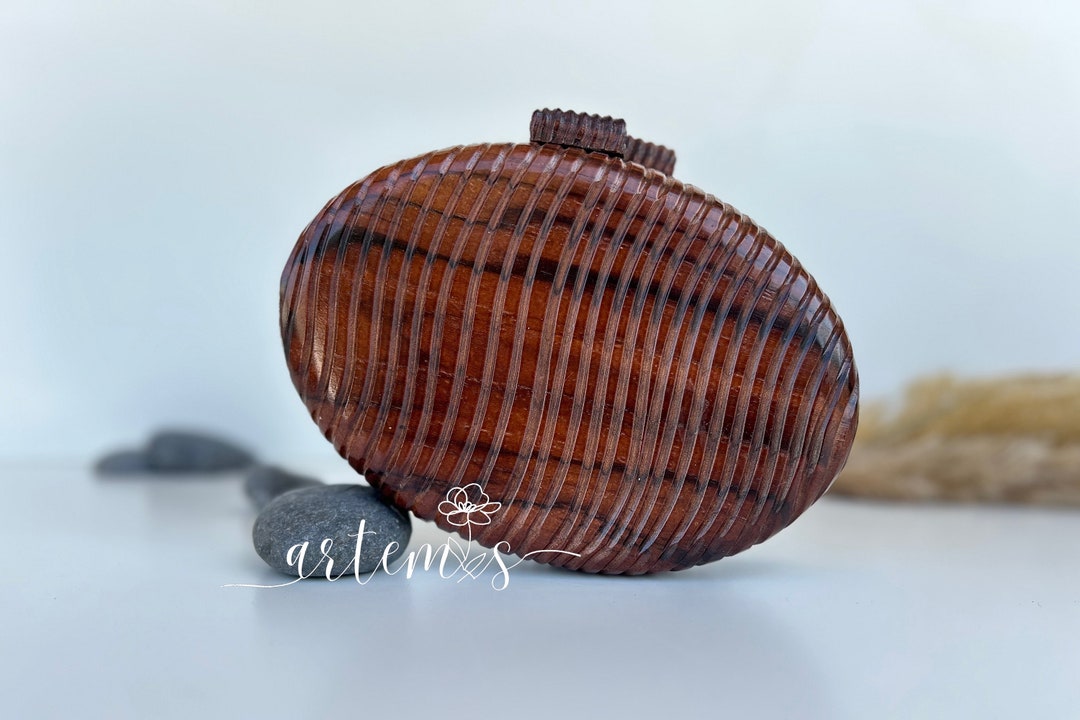 Handmade Wooden Clutch: Brown Carved Box Purse With Metal Chain - Etsy