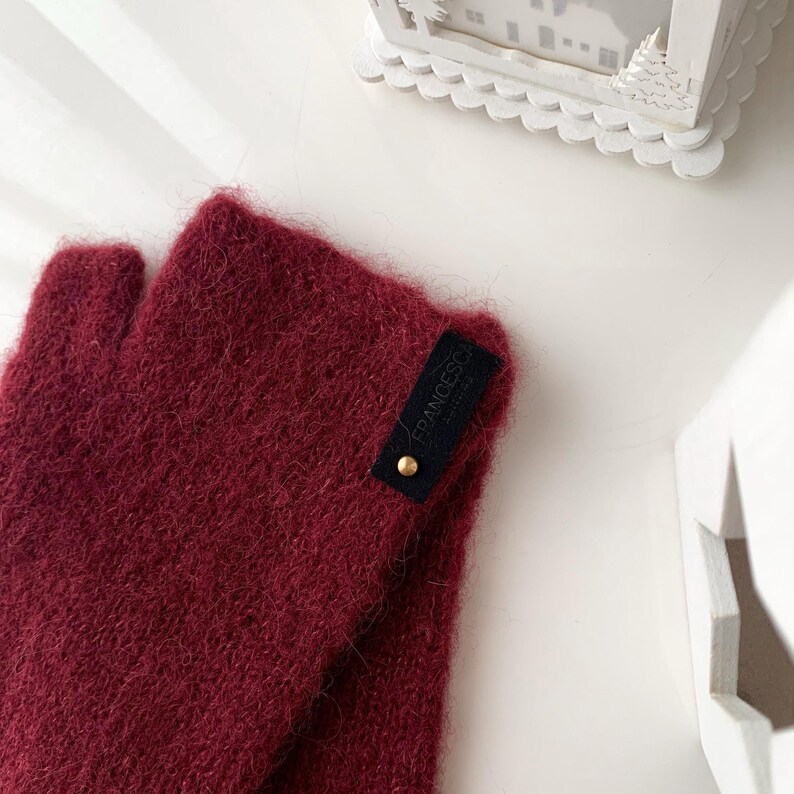 Fall Burgundy Red Mittens for Women, Fingerless Gloves, Knitted Gift ...