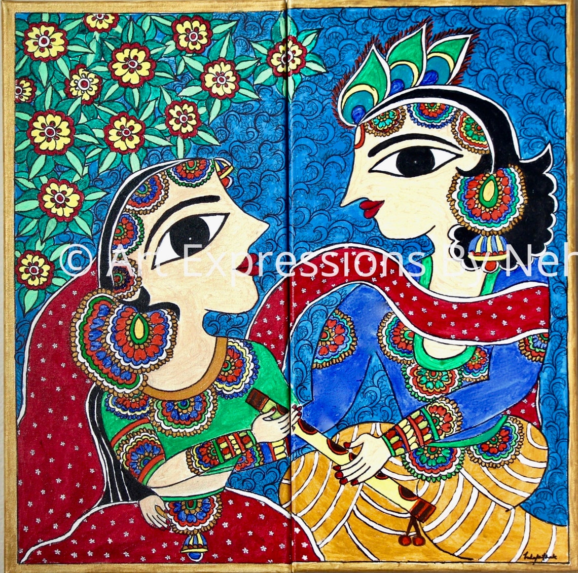 Buy Radha-krishna Rasleela Madhubani Painting on Canvas Online in India ...