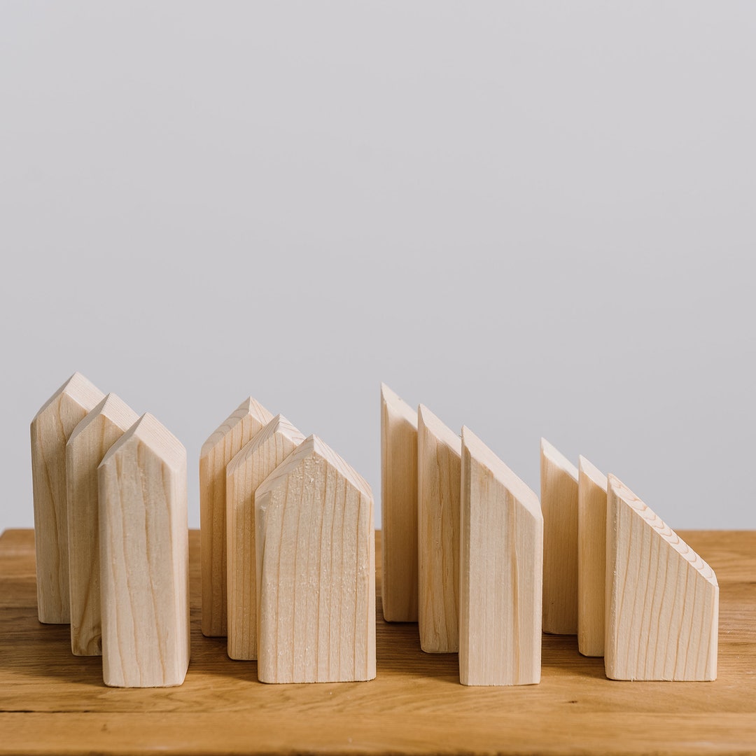 Set of 12 Wooden Houses Shapes Solid Pine Unpainted, Natural Wood, DIY ...