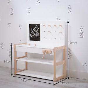 White Wooden Toy WORK BENCH for Boys, Montessori Furniture Kids Pretend ...
