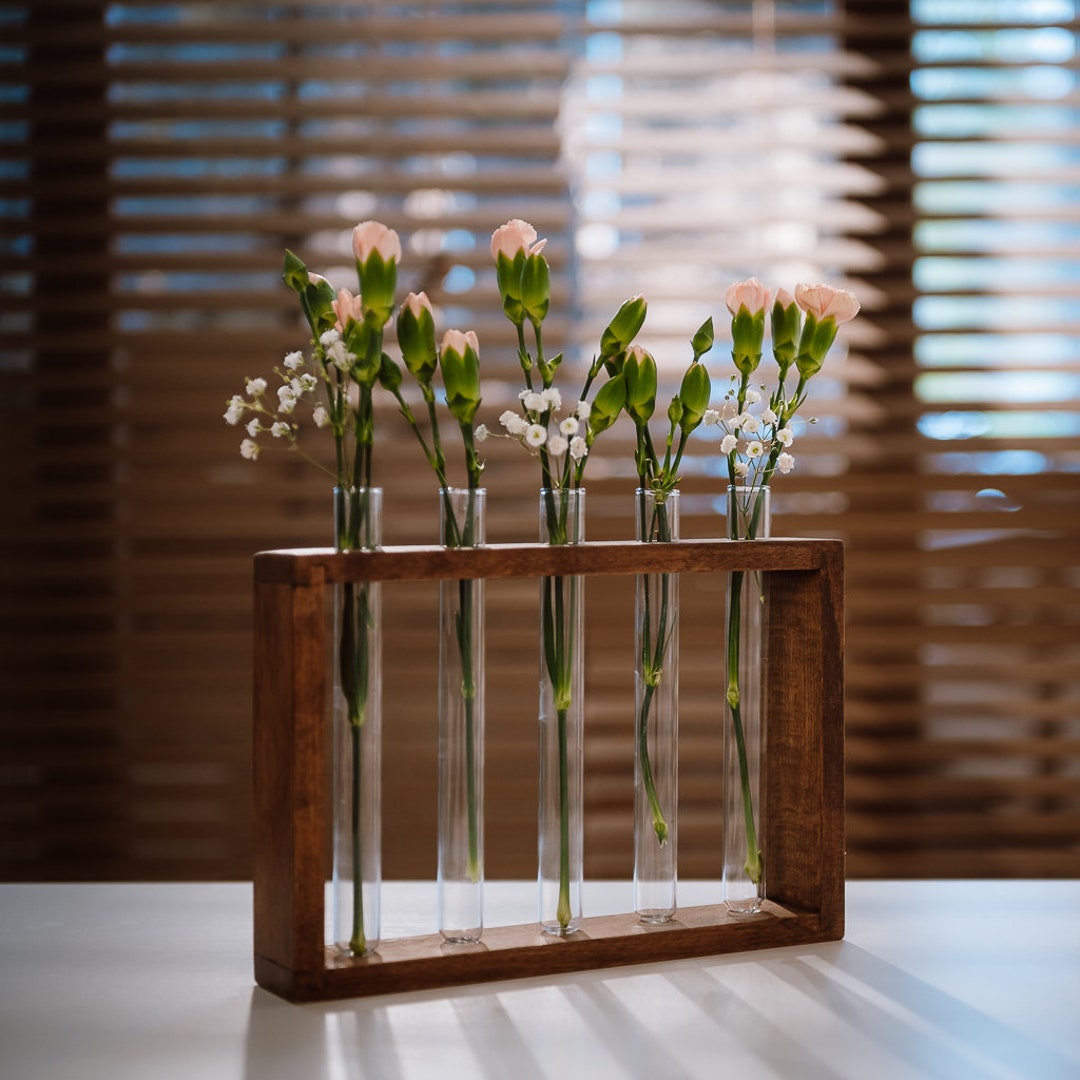 Test Tube Flower Stand in Nut Wood Color - Etsy